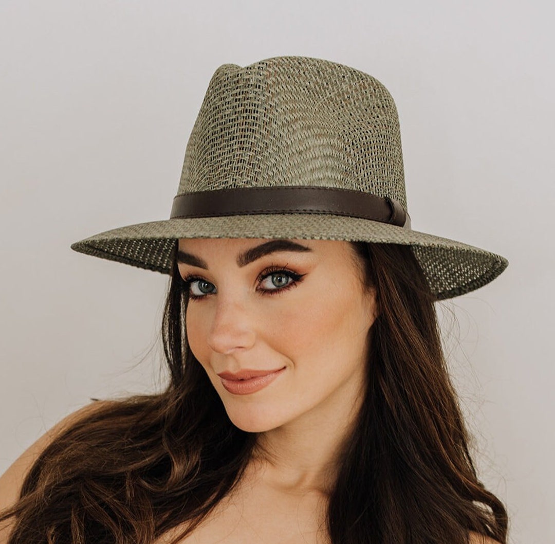 Autumn Hat | Green Panama Style Hat | Paper Straw | Straw Fedora ...