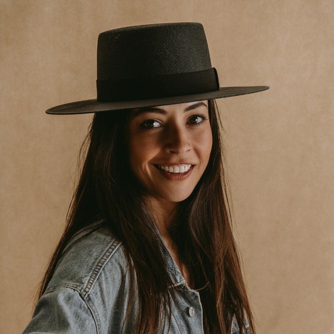 Black Straw Boater Hat: Handmade Mexican Sun Hat - Etsy