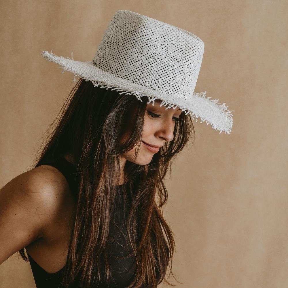 White Beach Hat Straw Fedora Wide Brim Hat Boho Summer Hat Women's Sun ...