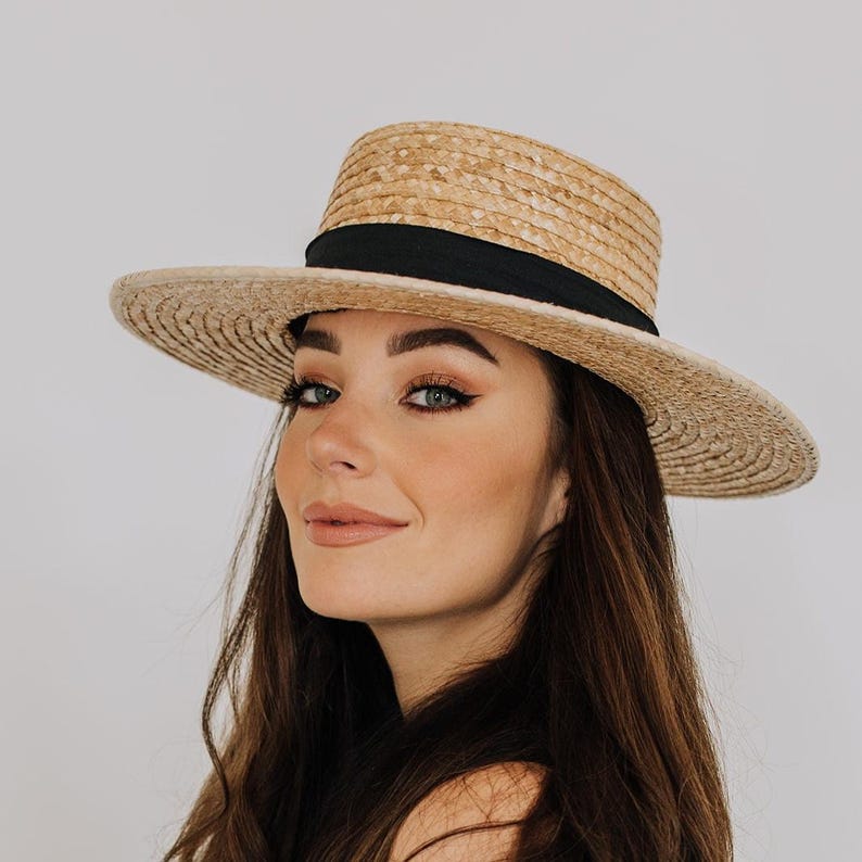 Boater| Palm Straw Boater Hat | Wide Flat and Stiff Brim | Summer ...