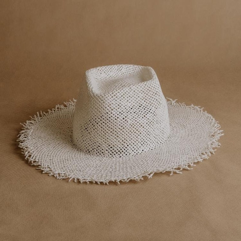 White Beach Hat Straw Fedora Wide Brim Hat Boho Summer - Etsy