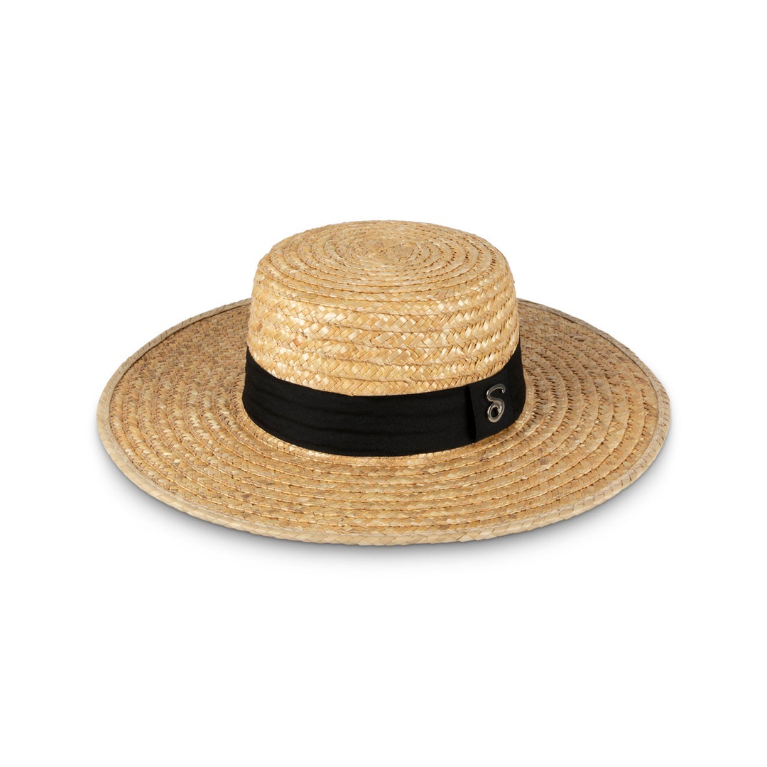 Boater Palm Straw Boater Hat Wide Flat and Stiff Brim Summer Elegant ...