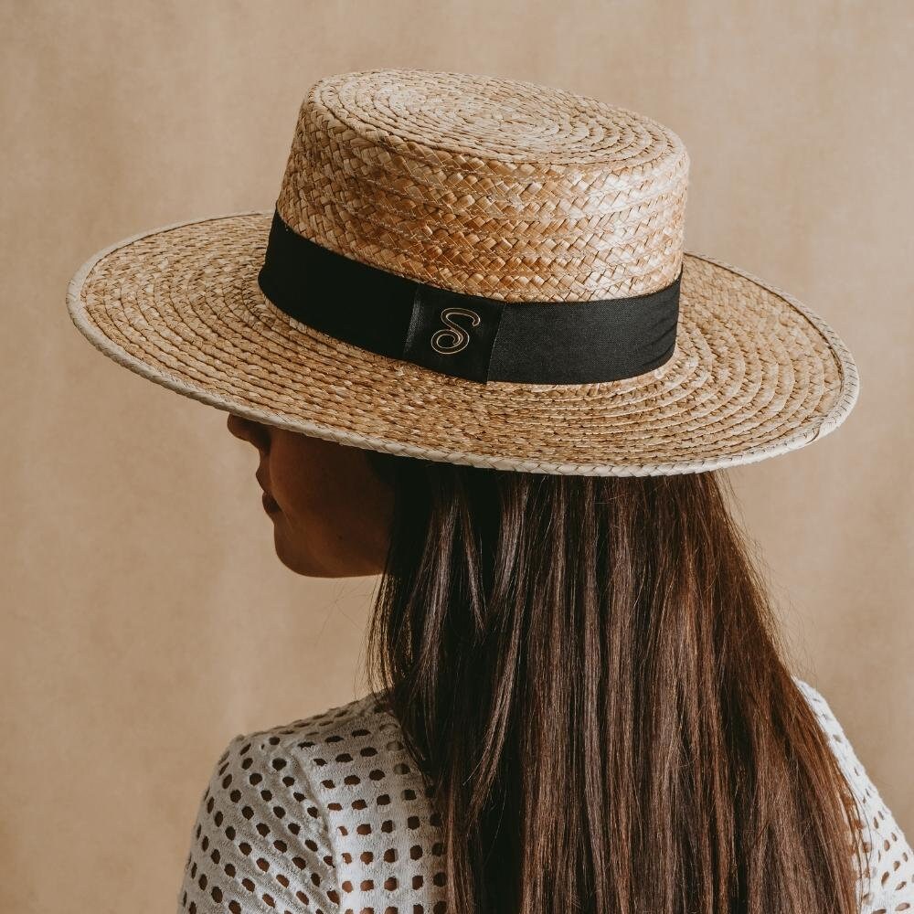 Boater Palm Straw Boater Hat Wide Flat and Stiff Brim Summer Elegant ...