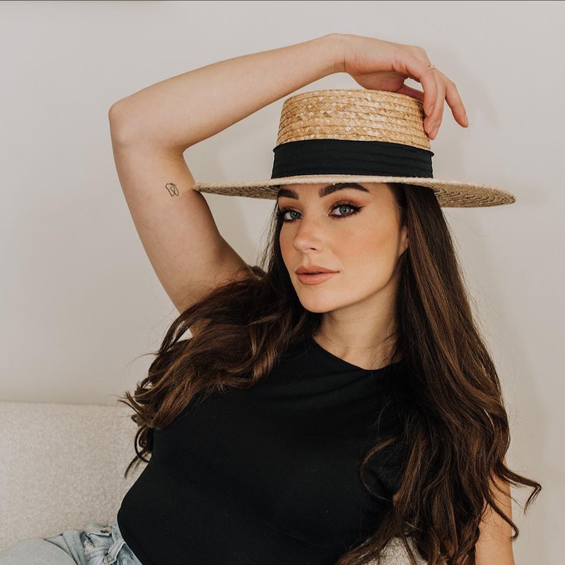 Boater | Palm Straw Boater Hat | Wide Flat and Stiff Brim | Summer ...