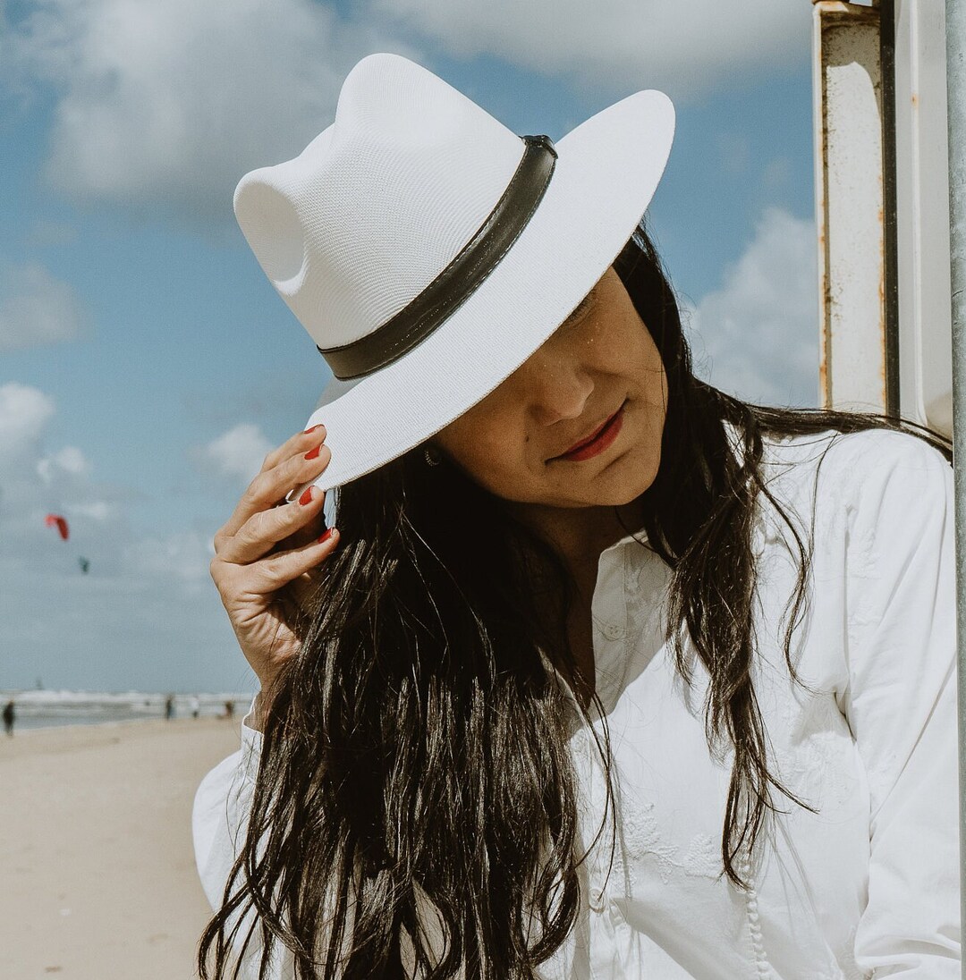 White Panama Style Hat | Straw Hat for Women With Stiff Brim | Fedora ...