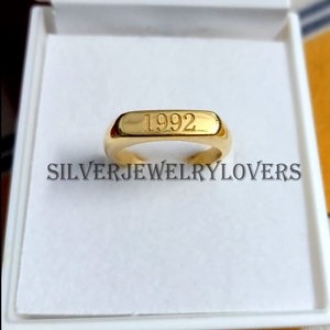 Personalized Date Engraved Ring, 18k Gold Plated, Initial Ring - Etsy