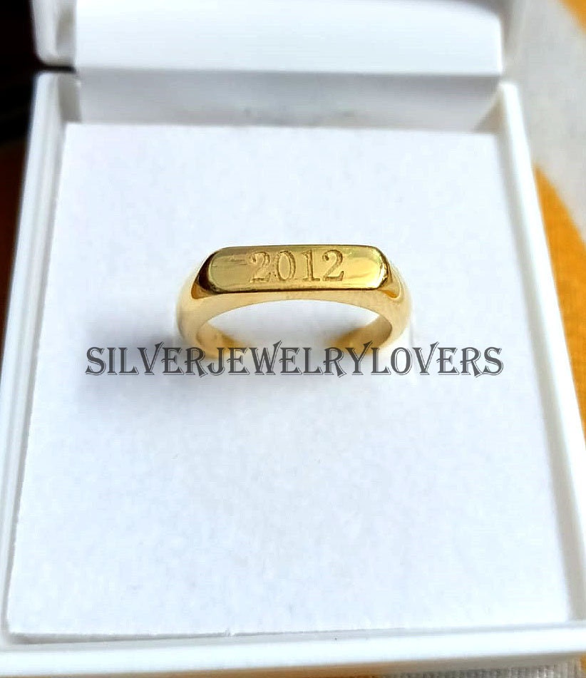 Year Date Number Engraved Ring, Personalized Ring, Initial Ring, Gift ...