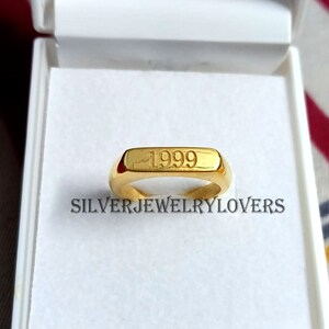 Personalized Date Engraved Ring, 18k Gold Plated, Initial Ring - Etsy