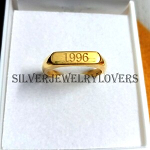 Personalized Date Engraved Ring, 18k Gold Plated, Initial Ring - Etsy