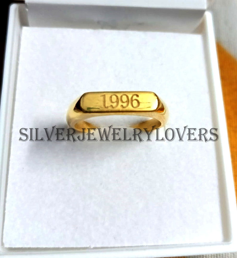 Personalized Date Engraved Ring, 18k Gold Plated, Initial Ring - Etsy