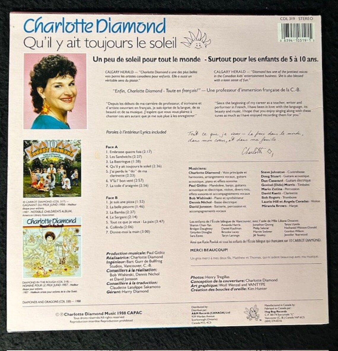 Charlotte Diamond - Qu'il Y Ait Toujours Le Soleil LP - Etsy