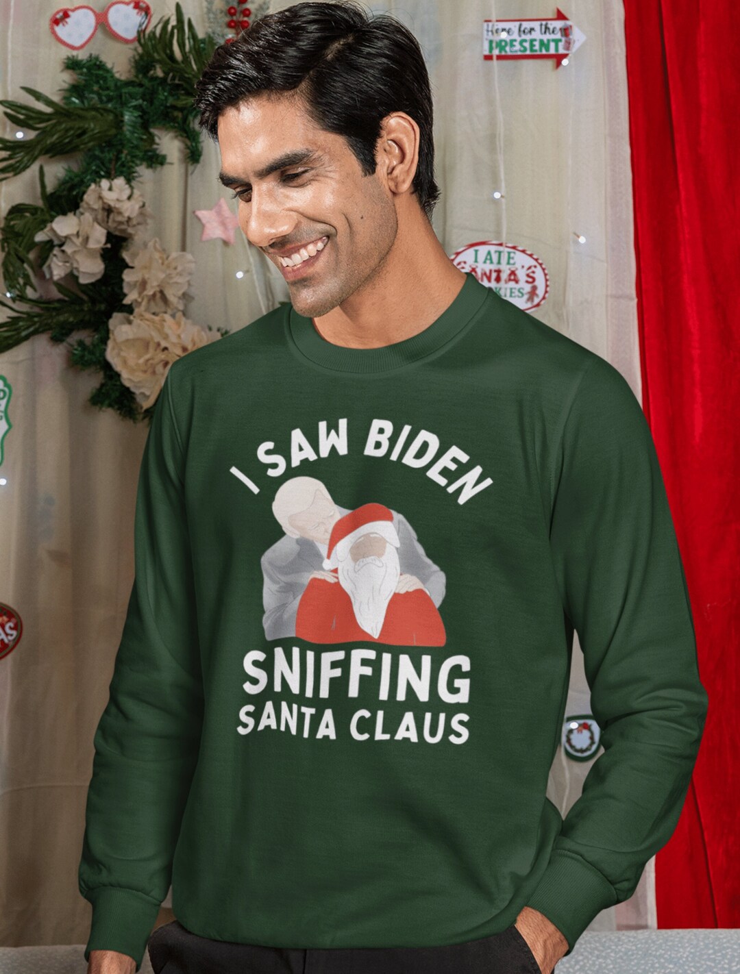 I Saw Biden Sniffing Santa Claus Sweatshirt, Biden Christmas Sweater ...