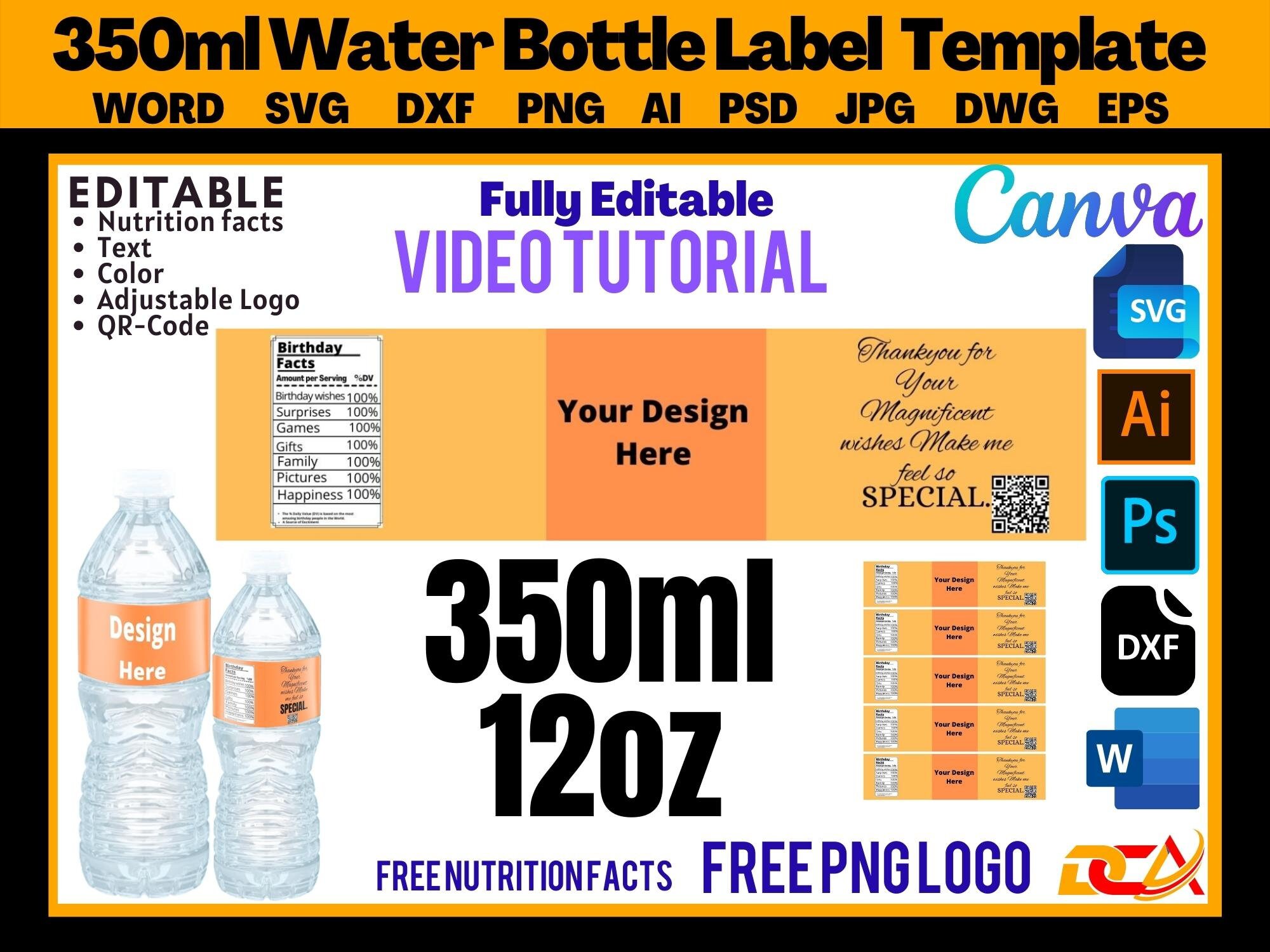Water Bottle Label Template Blank Water Bottle Wrappers Template Canva ...