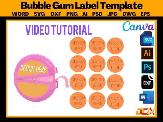 2oz Bubble Gum Tape Template Bubble Gum Label Template SVG - Etsy