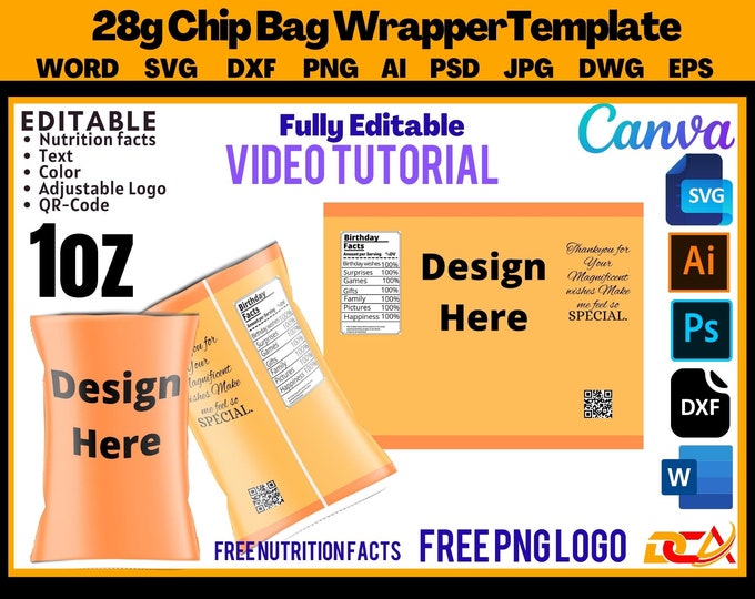 Chip Bag Template, Chip Bag Personalized, Blank Chip Bag, Chip Bags ...