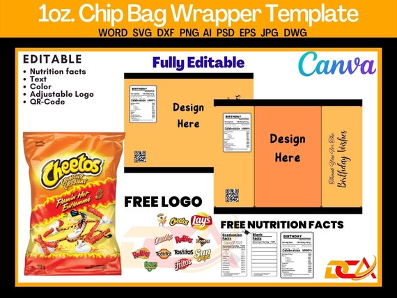 Chip Bag Templatechip Bag Personalizedblank Chip Bagchip - Etsy