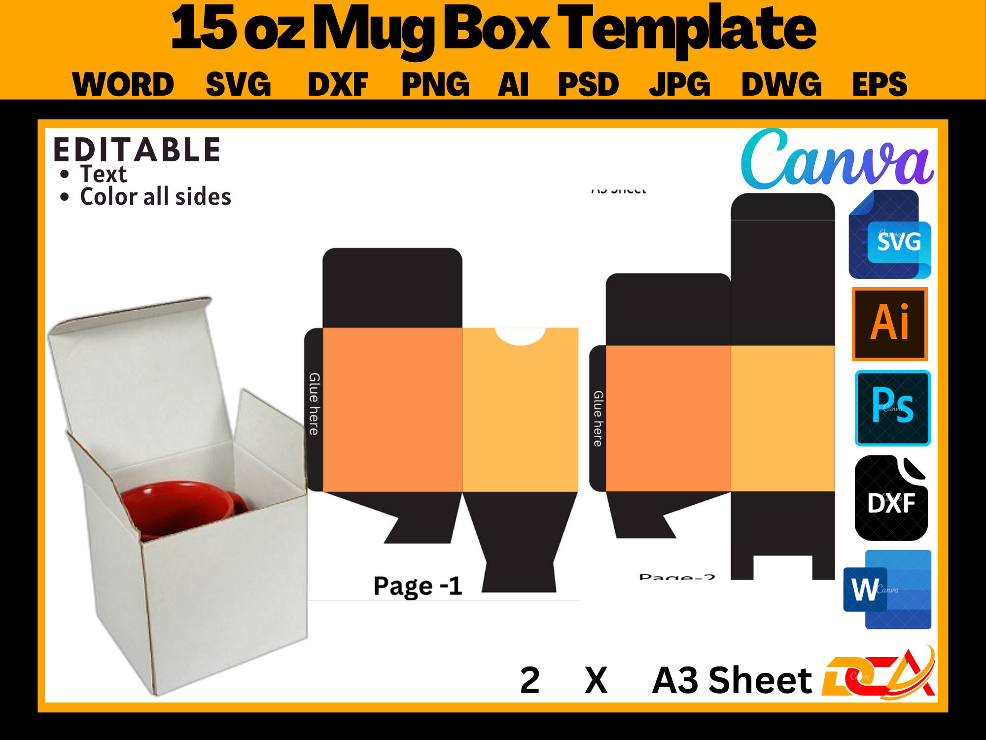 15oz Mug Holder SVG Template, Mug Box SVG, Cricut Cut Files, Silhouette ...