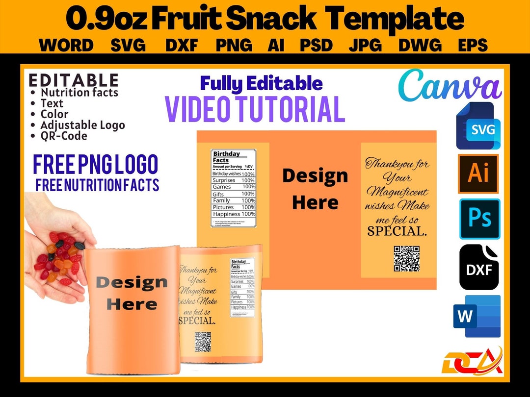 Fruit Snack Label Template: Birthday Party Favor (0.9oz) - Etsy