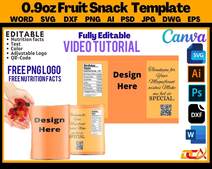 Fruit Snack Template Canva Template Blank Diy Party Favor Etsy
