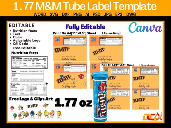 Blank M and M Mini Tube 1.77 Oz. Label Template M and Label - Etsy