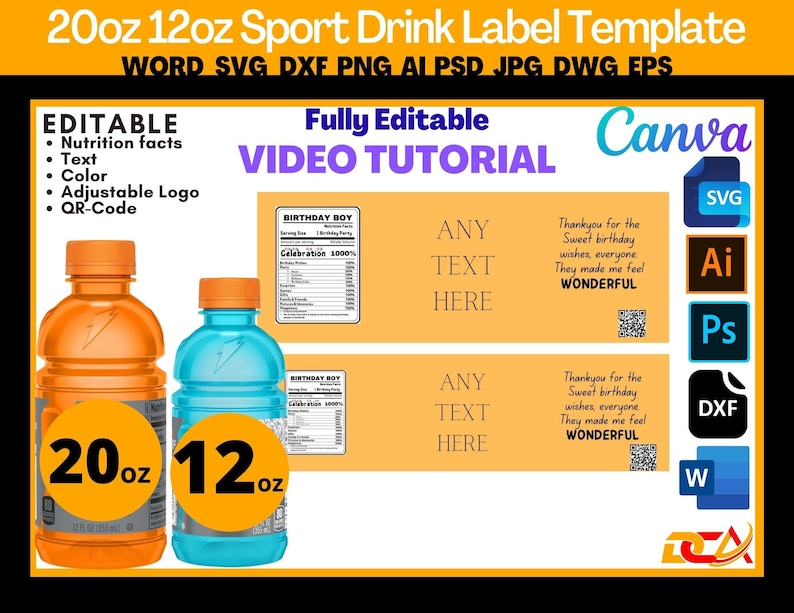 Sports Drink Bottle Blank Label Template Sports Drink Wrapper - Etsy
