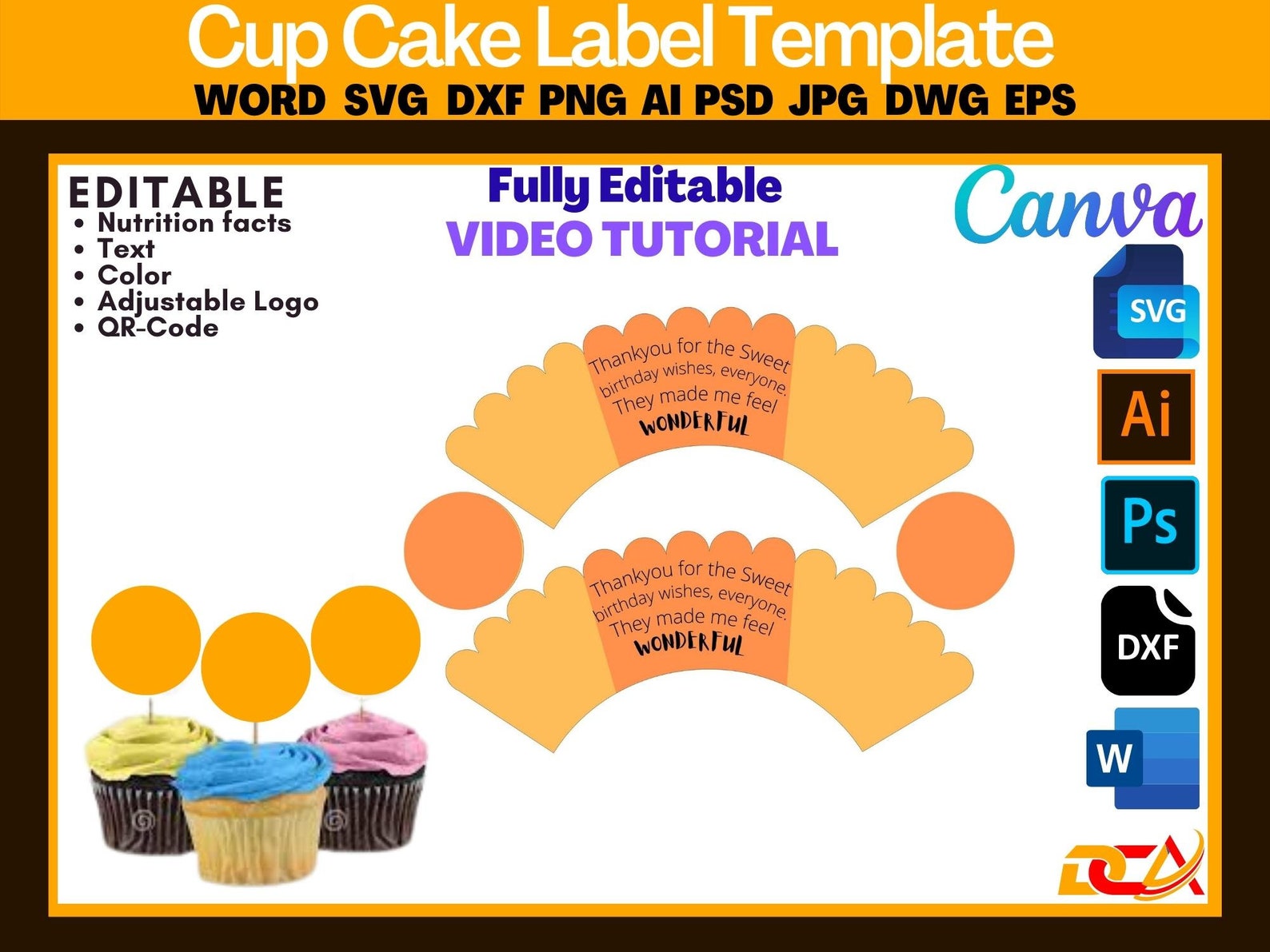 Cupcake Wrapper Template, Blank Cupcake Topper Template, Cake Topper ...