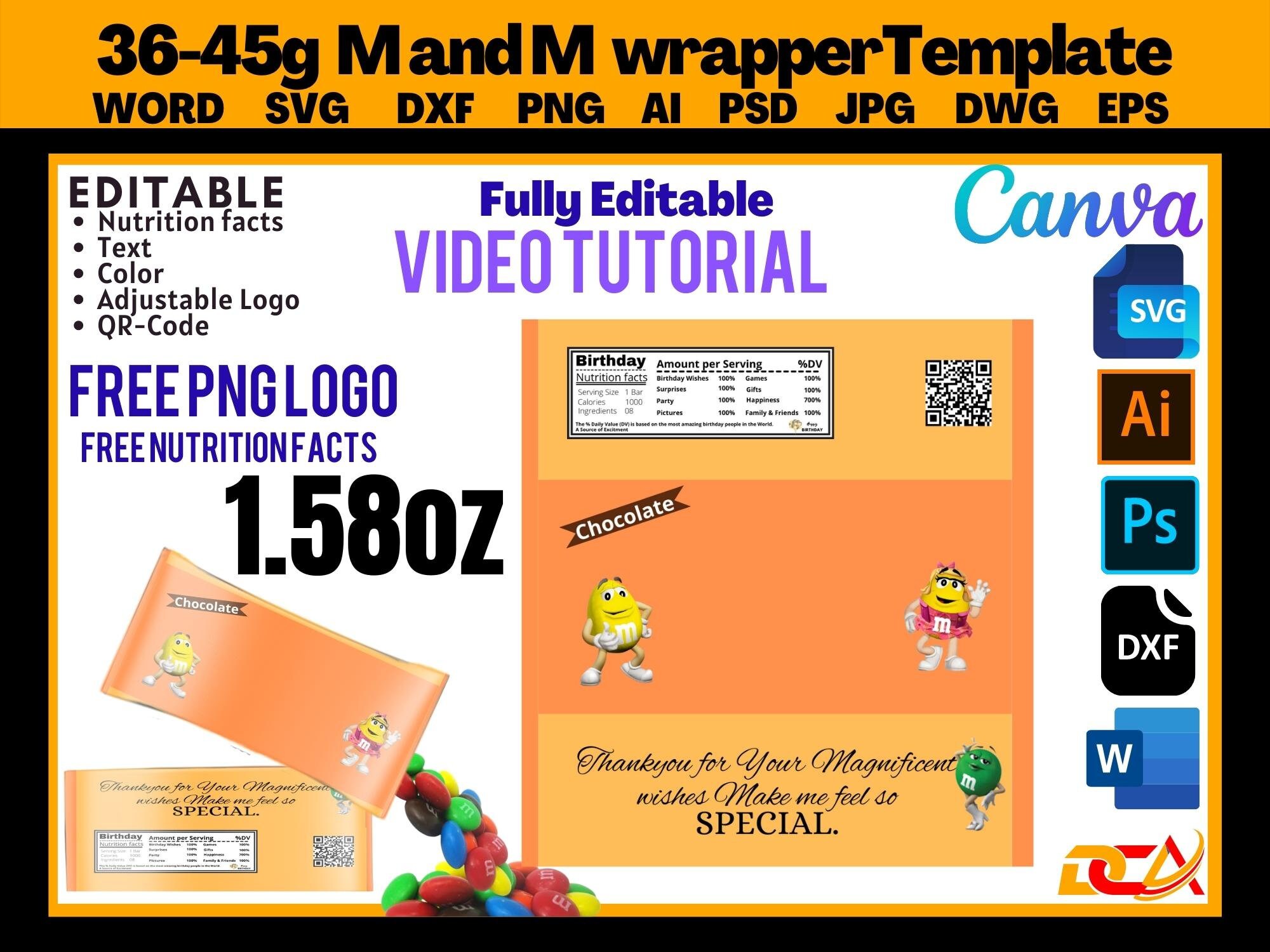 Mandm Wrapper Template 45g,36 , M and M Wrapper, Chocolate Bar Wrapper ...
