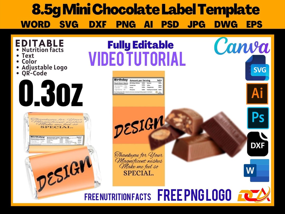 Mini Chocolate Bar Wrapper Template: 0.3 Oz, SVG, PNG, DOC (digital ...