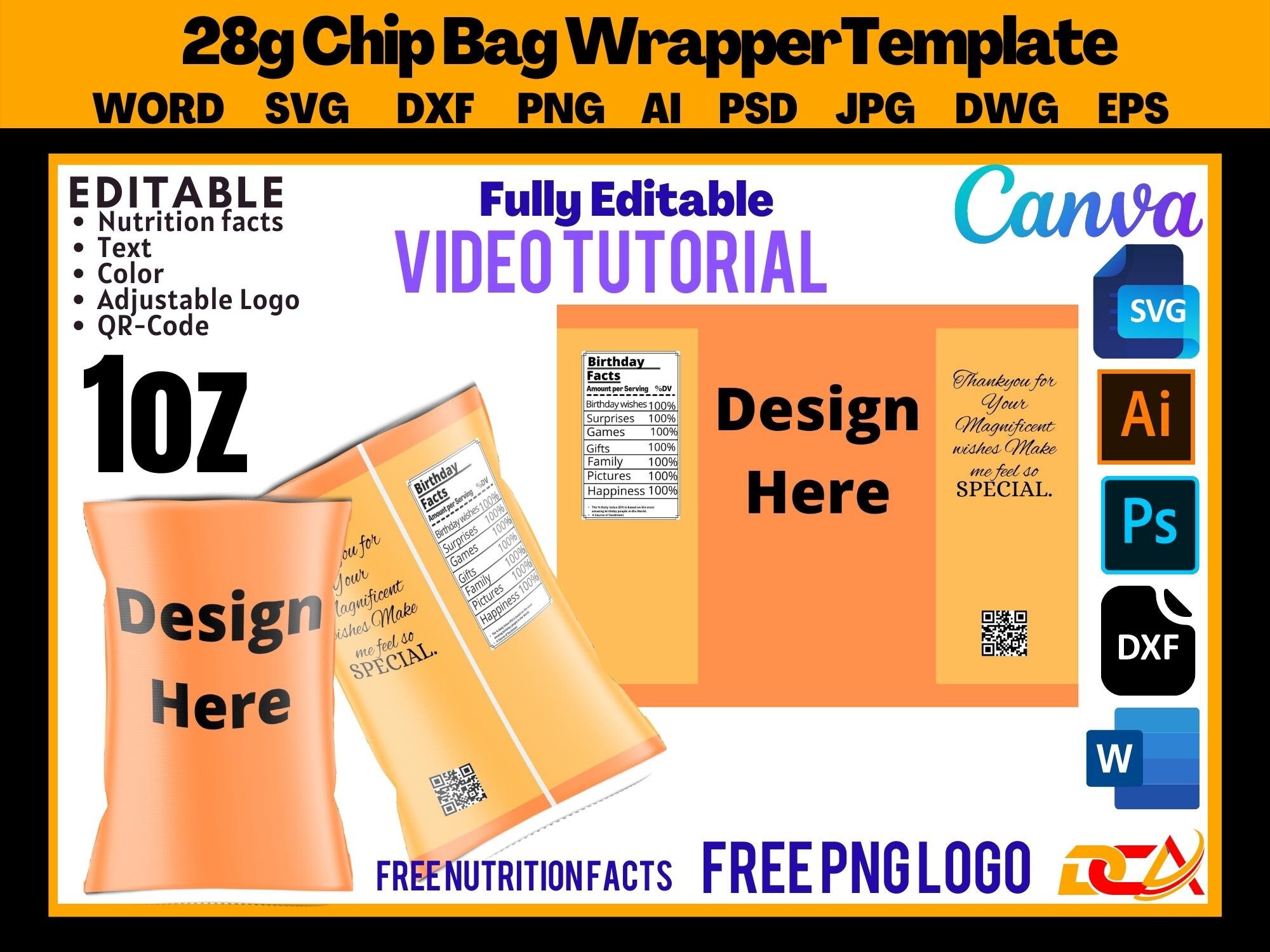 Chip Bag Template,chip Bag Personalized,blank Chip Bag,chip Bags,party ...