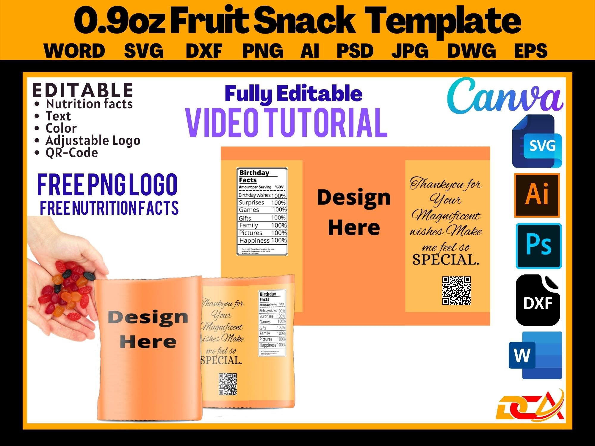 Fruit Snack Templates, Fruit Snack Label, Fruit Snack Candy Birthday ...