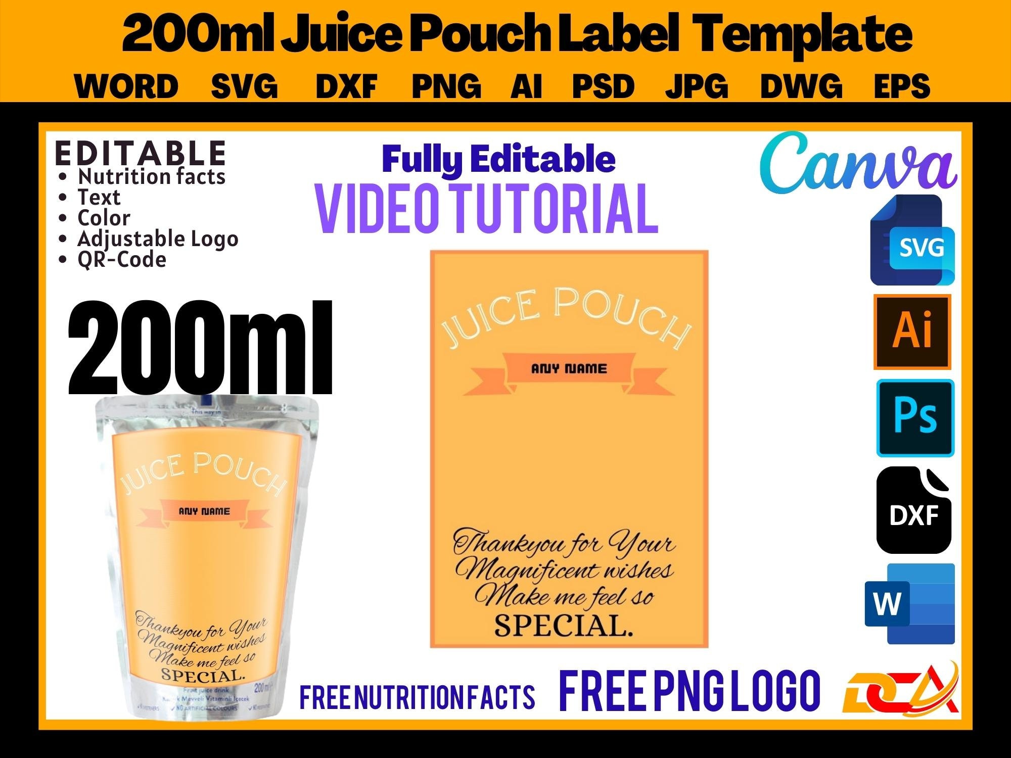 BLANK Juice Pouch Template, Canva, Word, Svg, Dxf, Ai, PSD, PNG, Gdw ...
