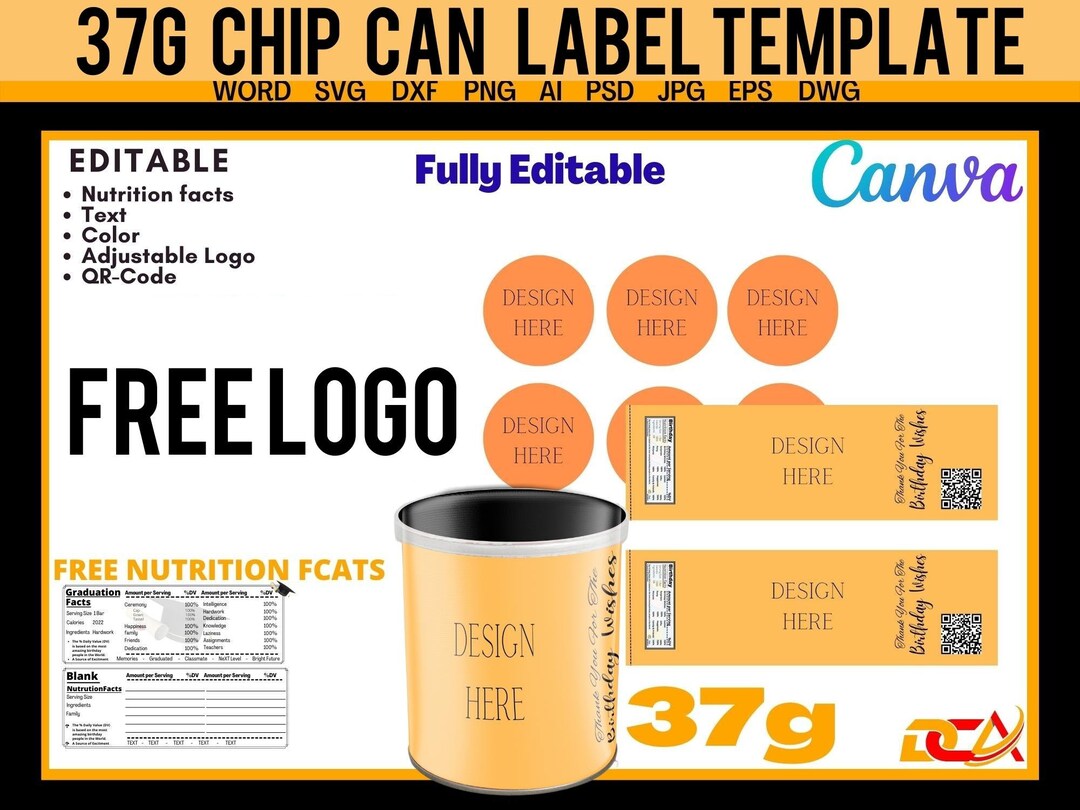 Chip Can Label Template, Label Template, 1.3 Oz Can Template, PSD, PNG ...