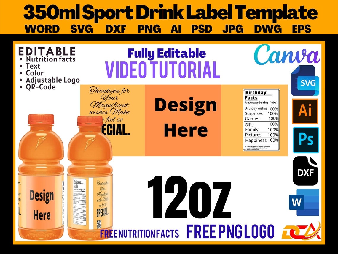 Sports Drink Bottle Label Template, Sports Drink Wrapper Template ...