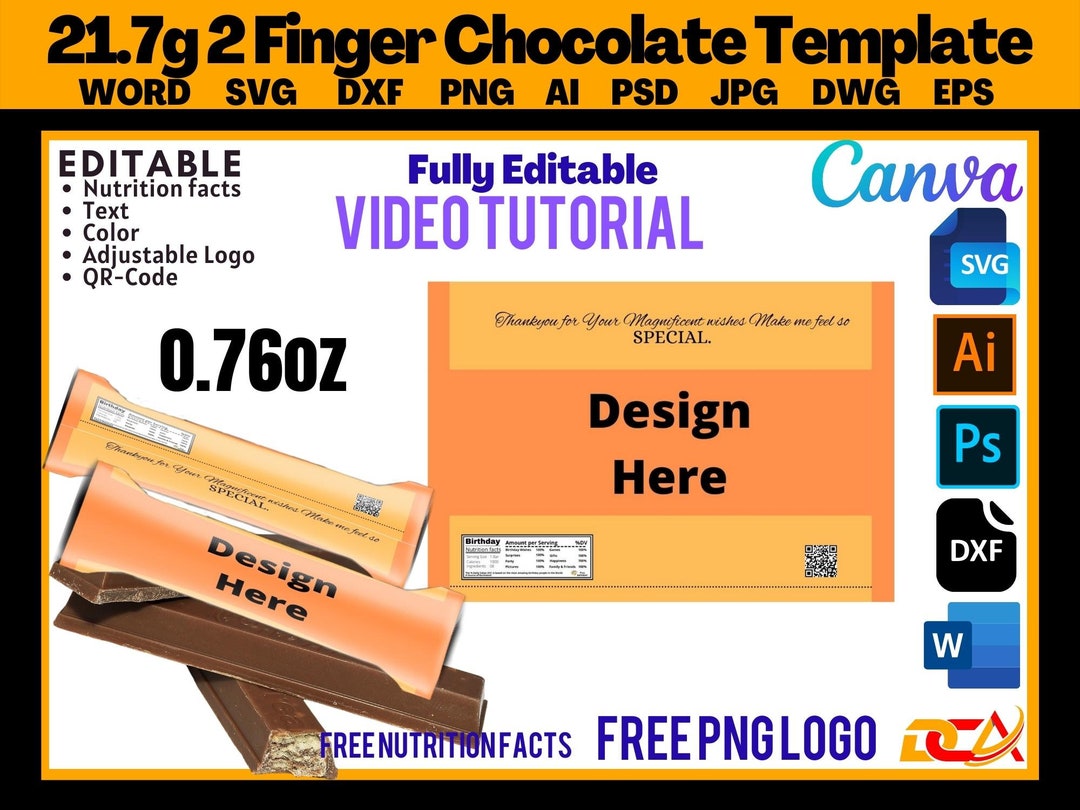 2 Finger Chocolate Bar Blank Wrapper Template, Ket Cat Sticker Label ...
