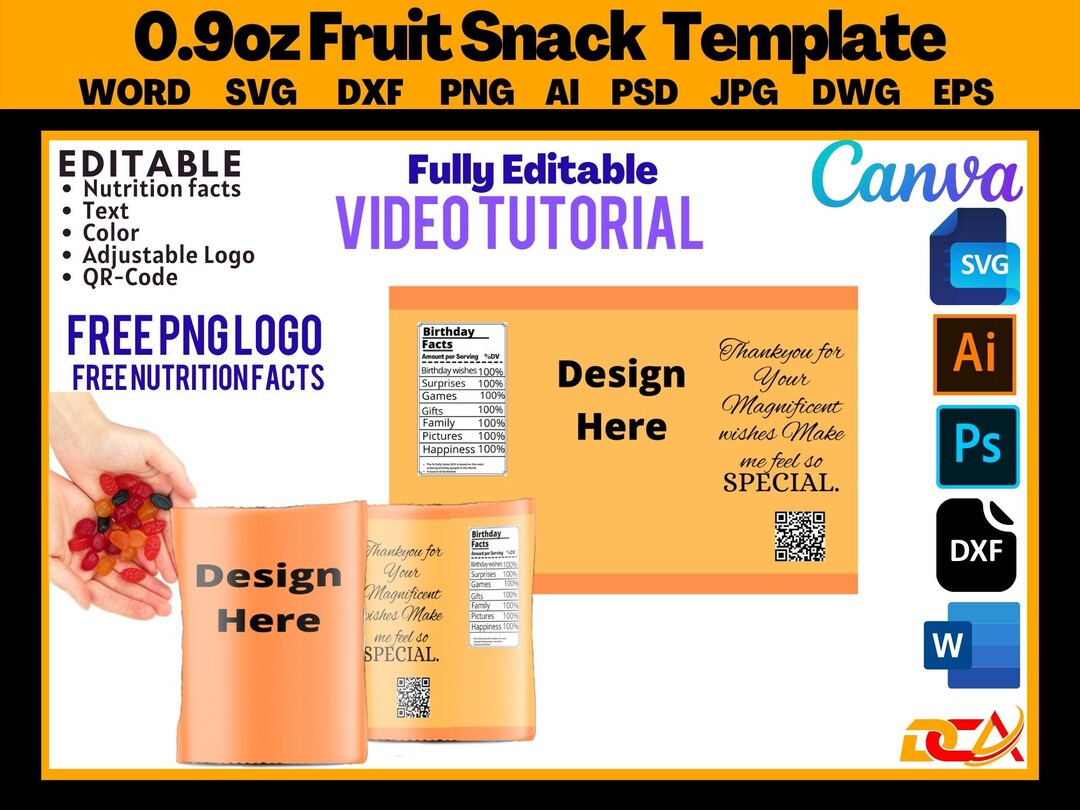 Fruit Snack Template, Fruit Snack Candy Birthday Printable, - Etsy