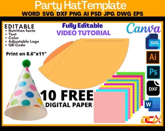 Birthday Party Hat Template: Editable Cone Hat (digital Download) - Etsy