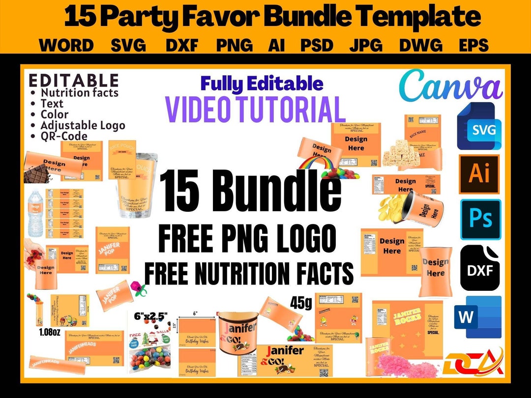 Party Favor Bundle Templates and Logos Bundle for Birthday Favor ...
