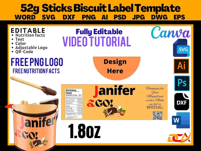 Hazelnut Cocoa Spread and Biscuit Label, Chocolate Biscuit Label ...