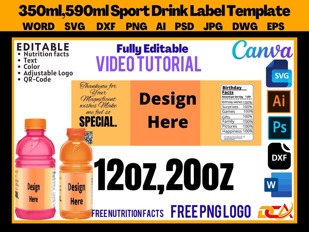 Sports Drink Bottle Blank Label Template, Sports Drink Wrapper Template ...