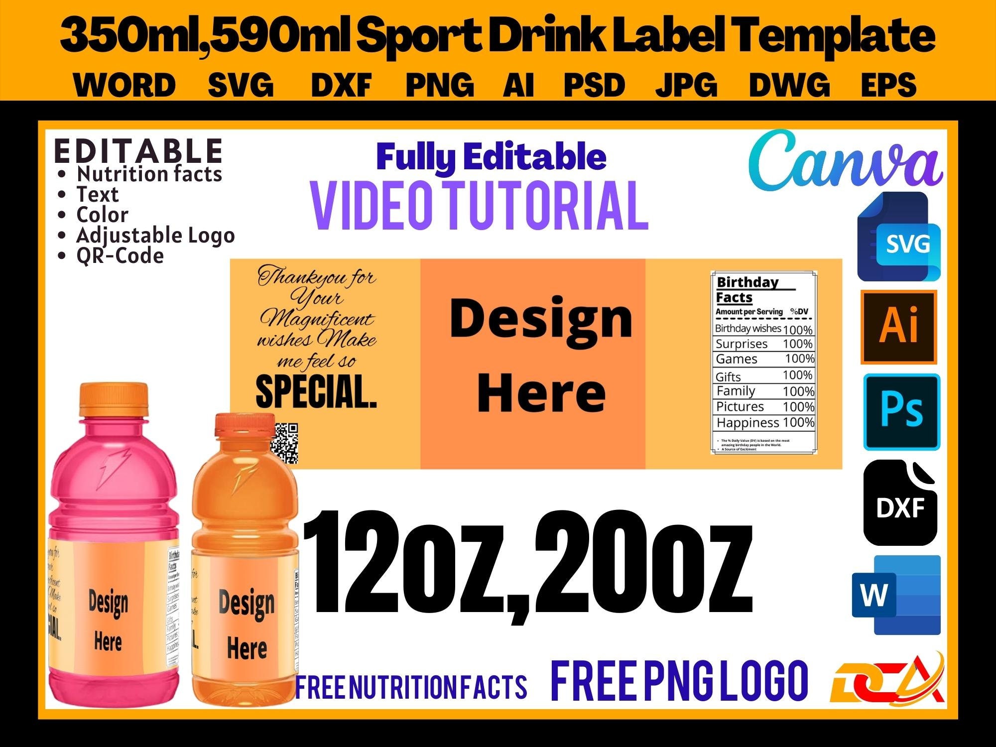 Sports Drink Bottle Blank Label Template, Sports Drink Wrapper Template ...