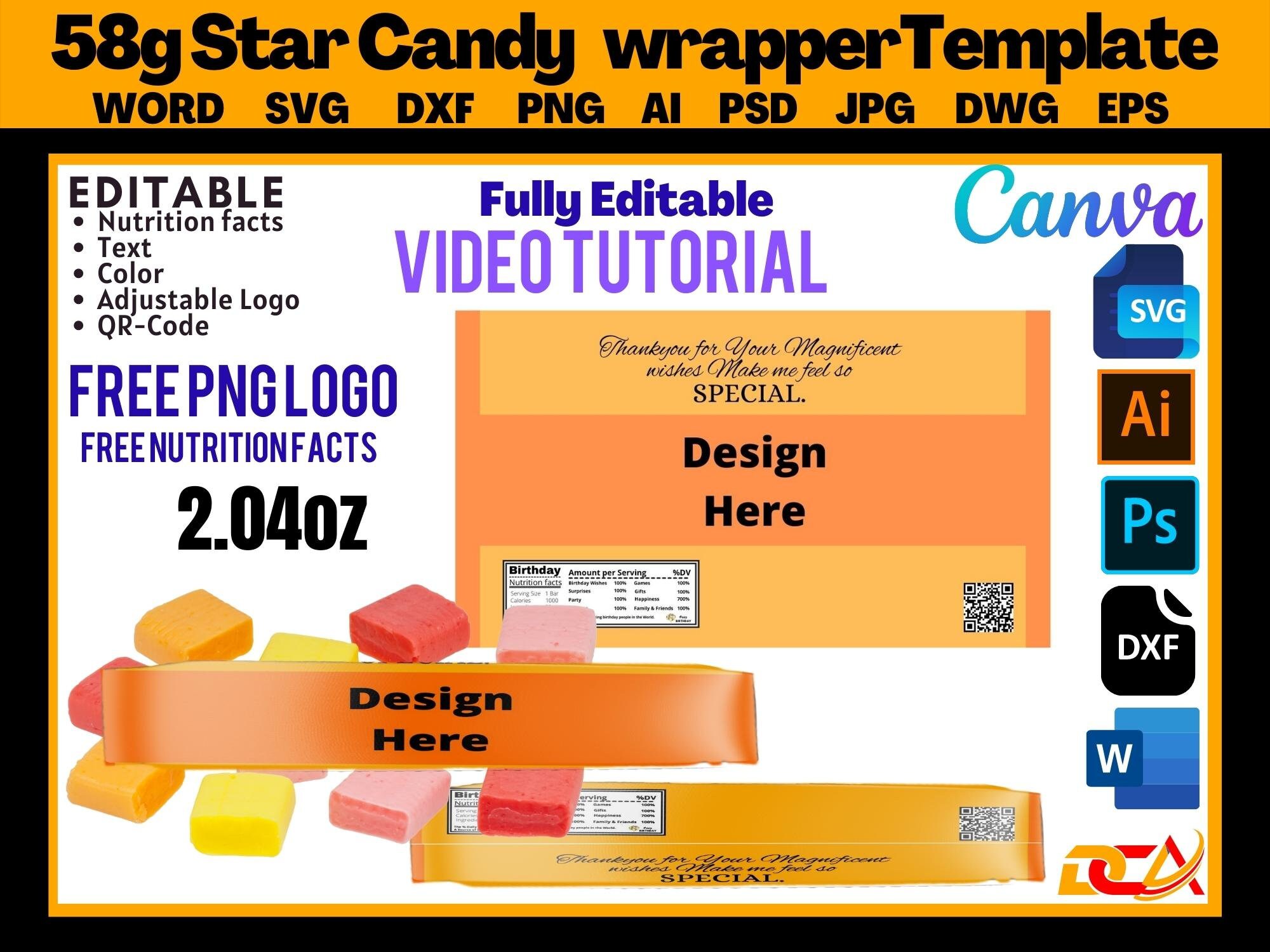 Star Candy Wrapper Template, Burst Candy 2.07oz Blank Wrapper Template ...