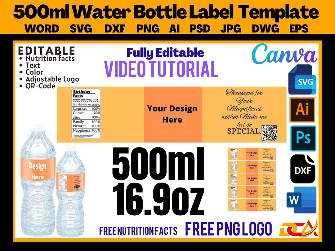 Water Bottle Label Template 500ml Blank Water Bottle Wrappers Template ...