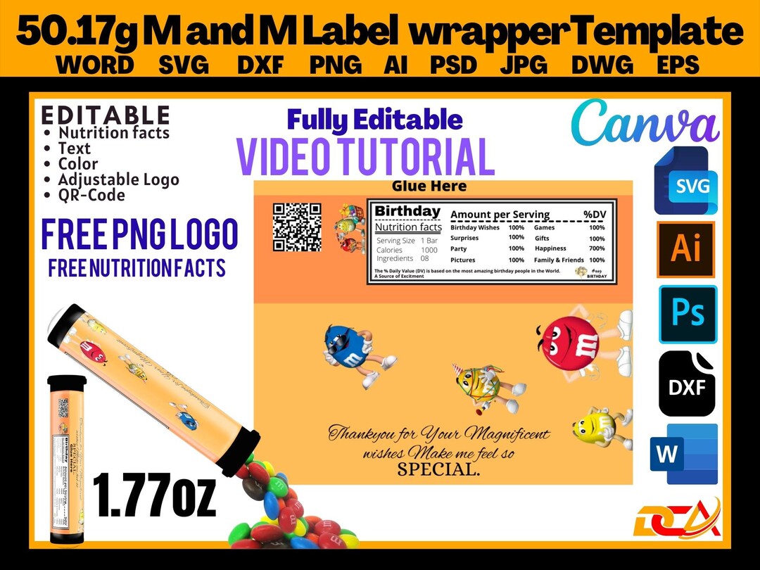 M and M Label Template 1.77 Oz. Blank M and M Mini Tube - Etsy