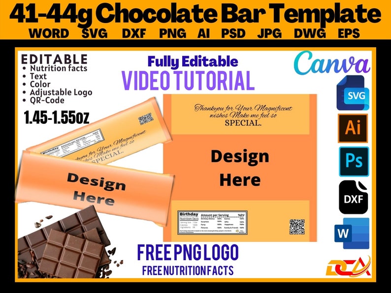 Chocolate Bar Wrapper Template, Herche Bar Wrapper Template 1.45OZ 1 ...