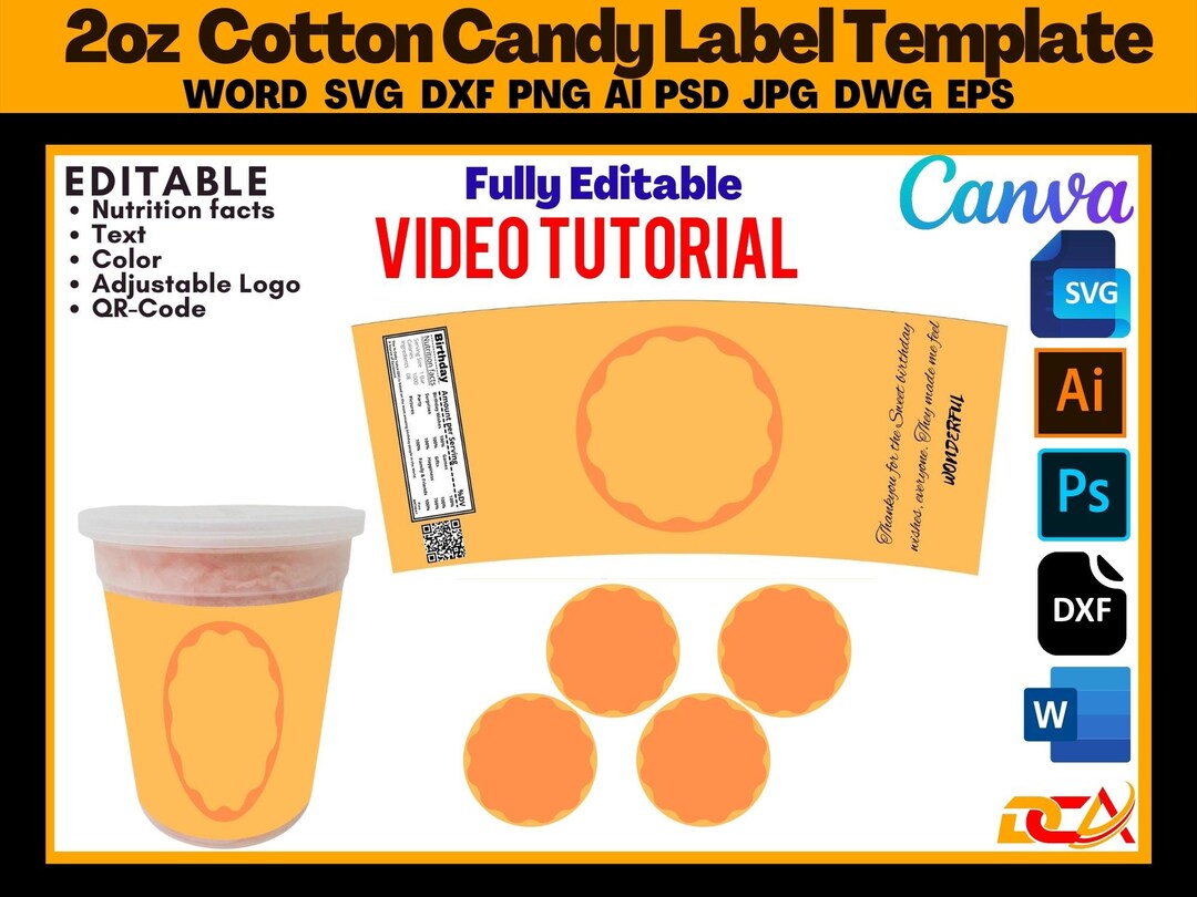 2 Oz Cotton Candy Tub Label Template, Cotton Candy Tub Wrap, Chip Bag ...