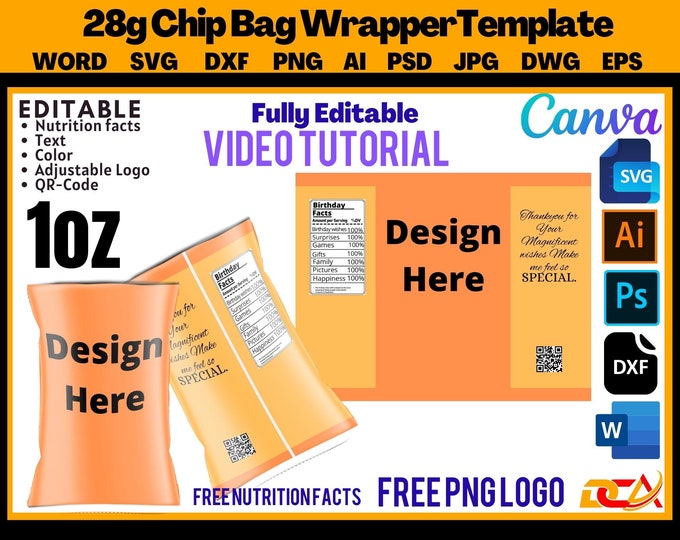Chip Bag Template, Editable Chip Bags, Chip Bag Labels, Custom Chip ...