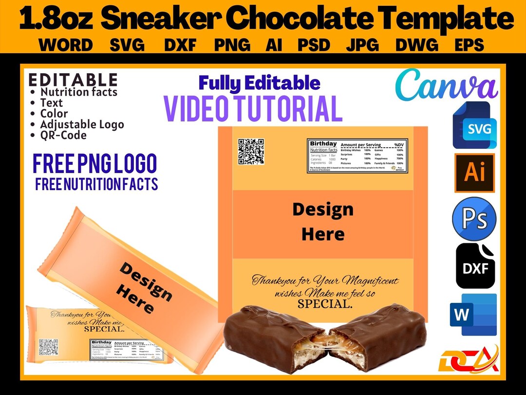 Sneakers Candy Bar Wrapper Template: Editable 1.86oz (digital Download ...