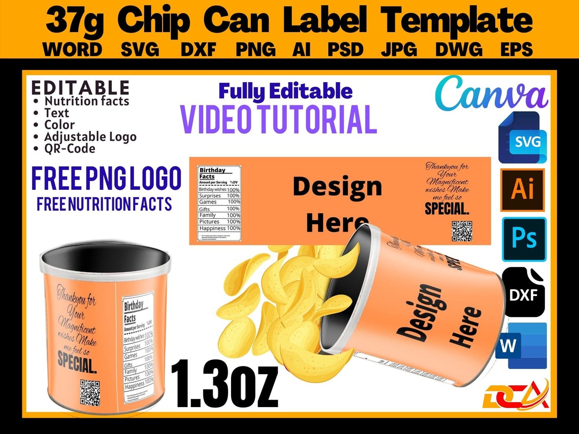 Chip Can Template, Snacks Can Template, Chip Can Label Template, 1.3 Oz ...