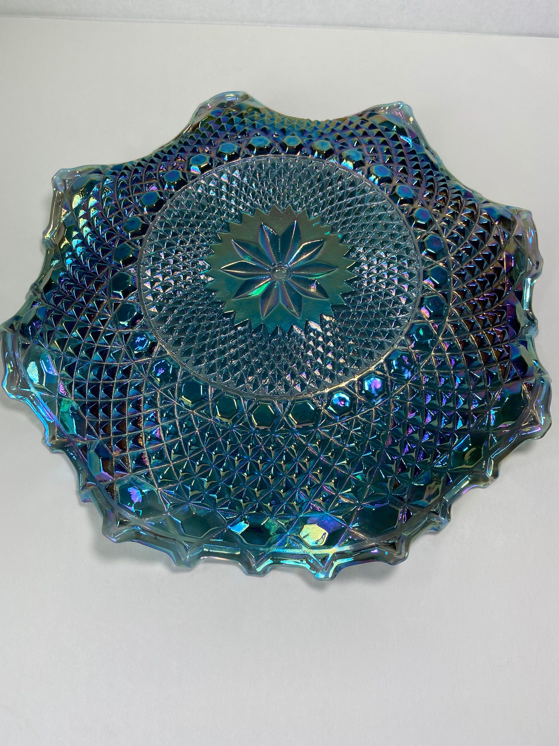 Carnival Indiana Glass Company Blue/iridescent Decorative Plate - Etsy
