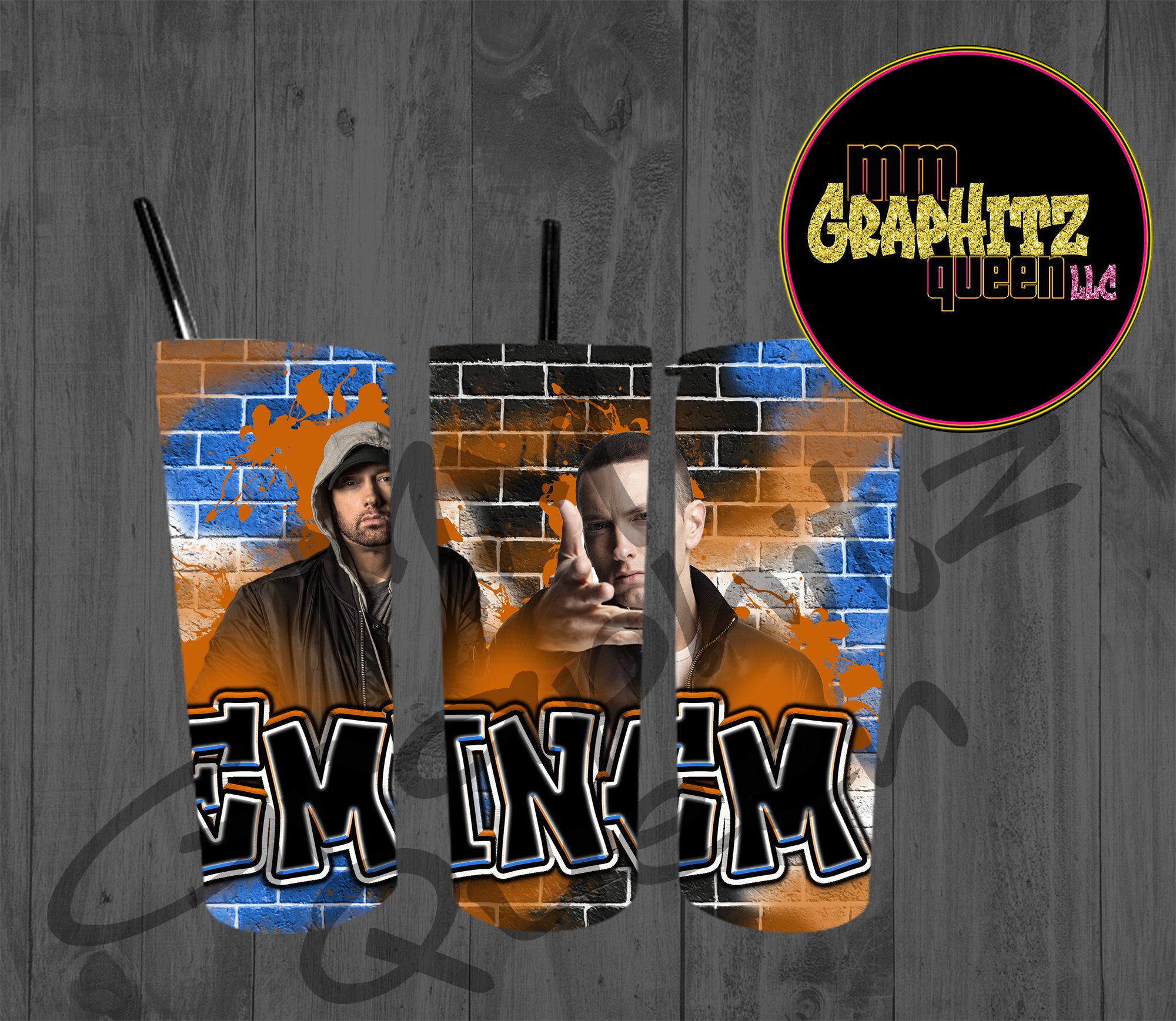 EMINEM!! Brick Textured Background. Orange and Blue. Sublimation ...